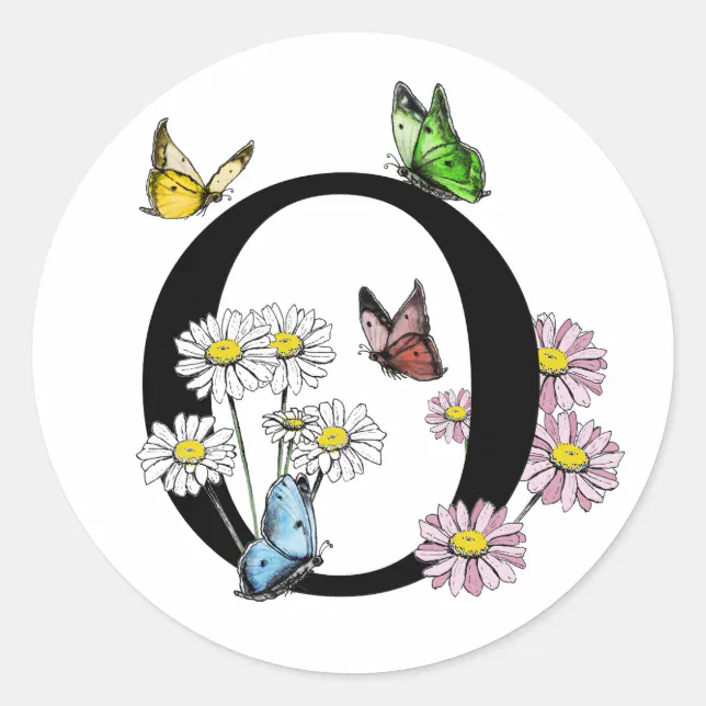 Floral Watercolor Butterfly Monogram Letter O Classic Round Sticker ...