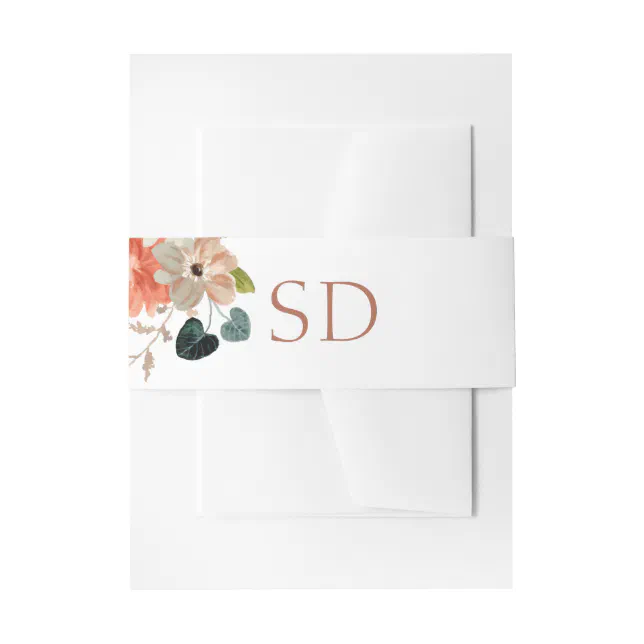 Floral Watercolor Couple Initials White Wedding Invitation Belly Band ...