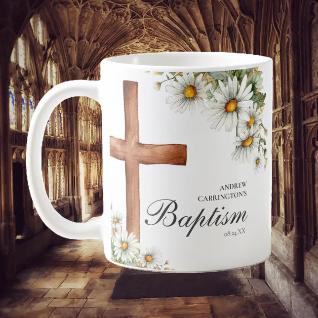 Floral Watercolor Cross Baptism Coffee Mug | Zazzle