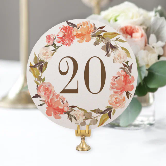 Floral Watercolor Fall Wedding Table Number | Zazzle