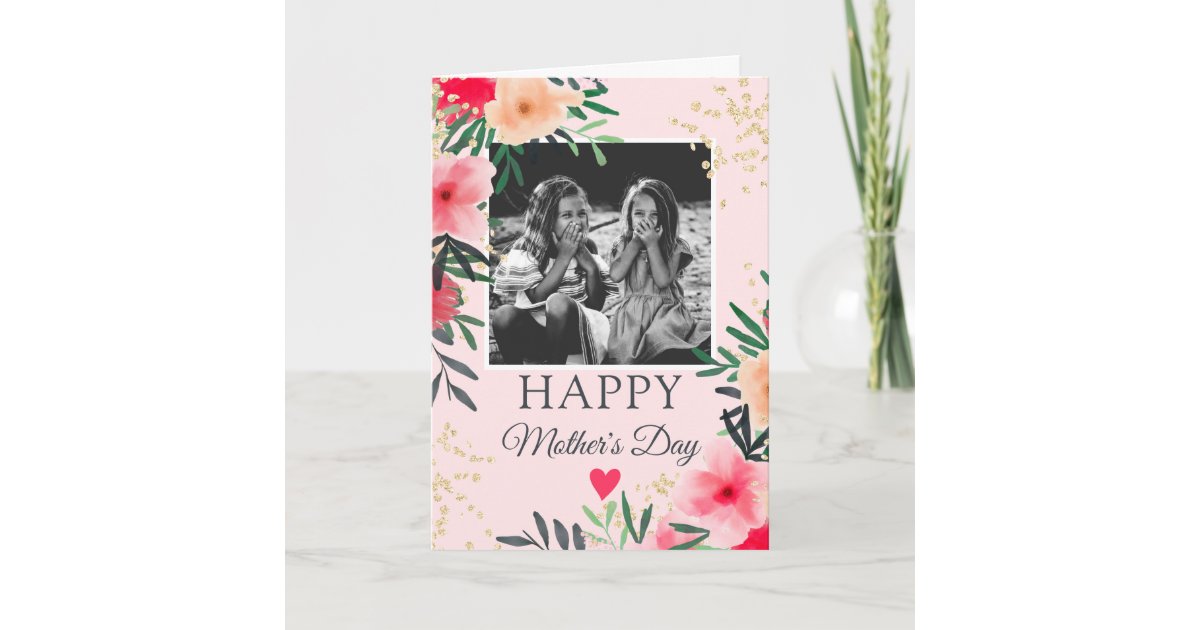Floral watercolor gold poem photo Mother's day Card | Zazzle