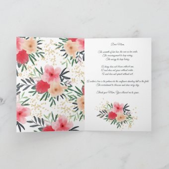 Floral watercolor gold poem photo Mother's day Card | Zazzle