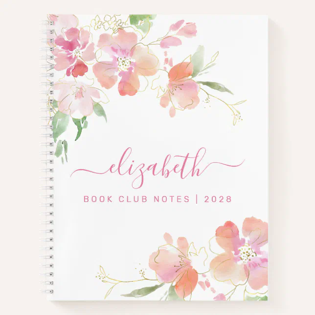 Floral Watercolor Personalized Pink Coral Monogram Notebook | Zazzle