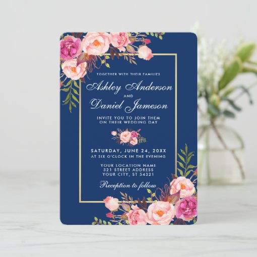 Floral Watercolor Pink Blue Wedding B Invitation | Zazzle