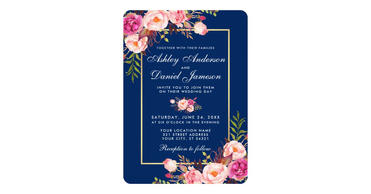 Floral Watercolor Pink Blue Wedding B Invitation | Zazzle.com