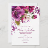 Floral Watercolor Pink Magenta Wedding Invitation | Zazzle