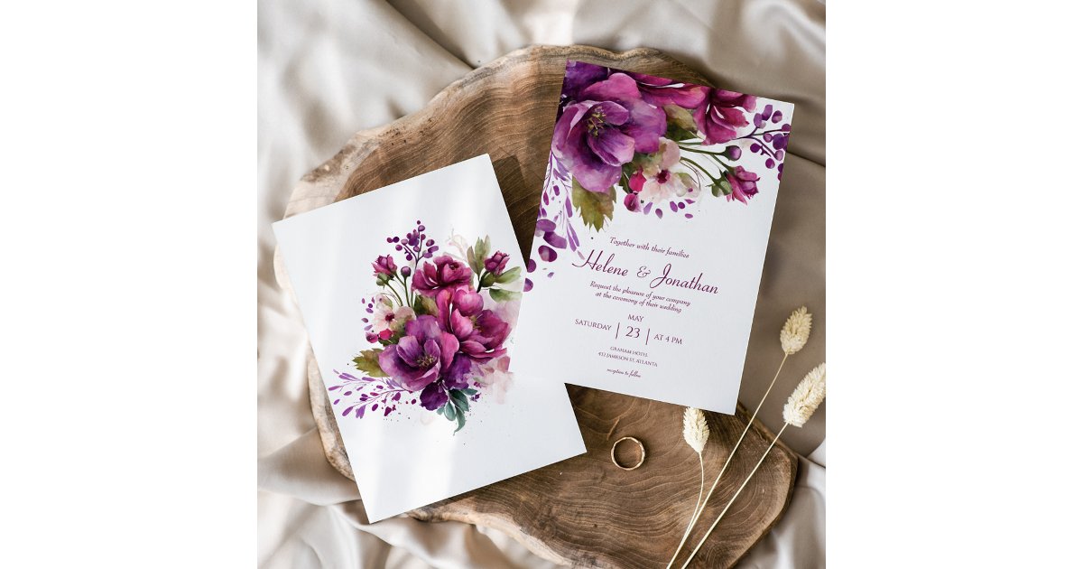 Floral Watercolor Pink Magenta Wedding Invitation | Zazzle