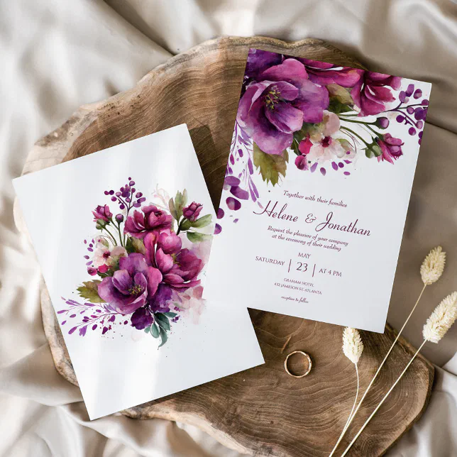 Floral Watercolor Pink Magenta Wedding Invitation | Zazzle