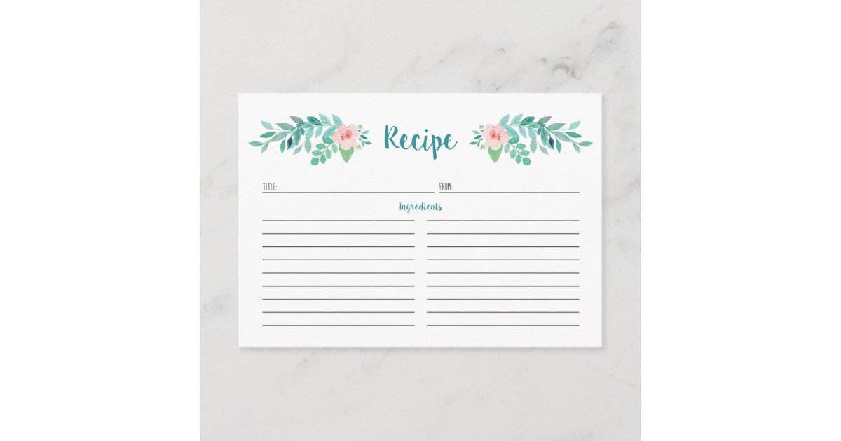 Floral Watercolor Recipe Cards | Zazzle