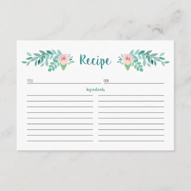 Floral Watercolor Recipe Cards | Zazzle