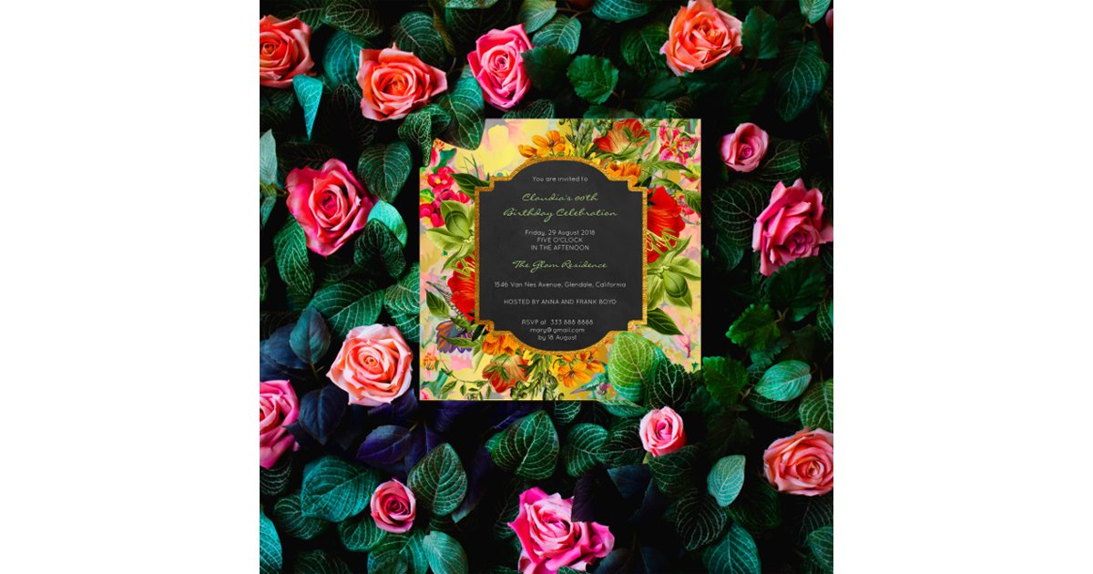 Floral Watercolor Spring Baroque Birthday Gold Invitation | Zazzle