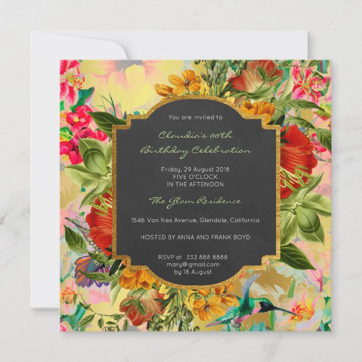 Floral Watercolor Spring Baroque Birthday Gold Invitation | Zazzle.com