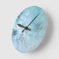 Floral Watercolor Turquoise Celestial Glitter Round Clock | Zazzle