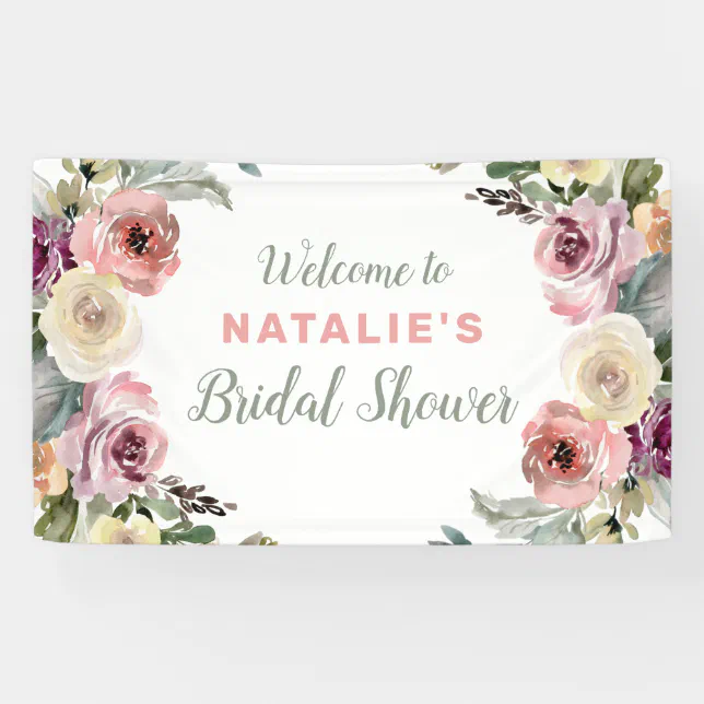 Floral Watercolor Welcome Bridal Shower Banner | Zazzle