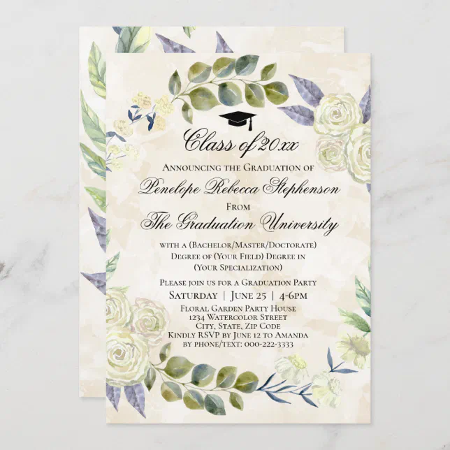 Floral Watercolor Wreath College Graduation Invitation | Zazzle