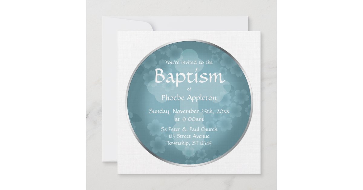 Floral Watermark Slate Blue Baptism Invitations | Zazzle