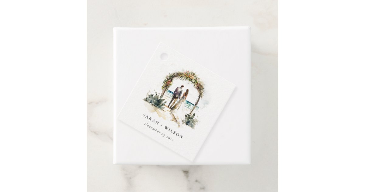 Floral Wedding Arch Coastal Beach Seascape Wedding Favor Tags | Zazzle