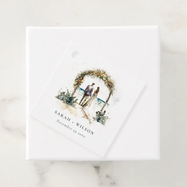 Floral Wedding Arch Coastal Beach Seascape Wedding Favor Tags | Zazzle