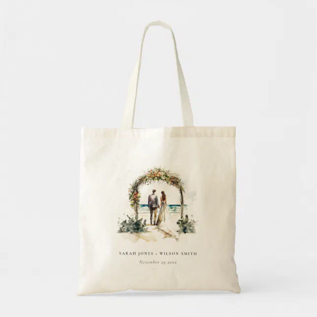 Floral Wedding Arch Coastal Beach Seascape Wedding Tote Bag | Zazzle