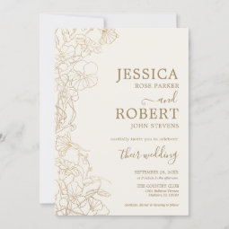 Floral Wedding Invitation - Gold Ivory Black | Zazzle