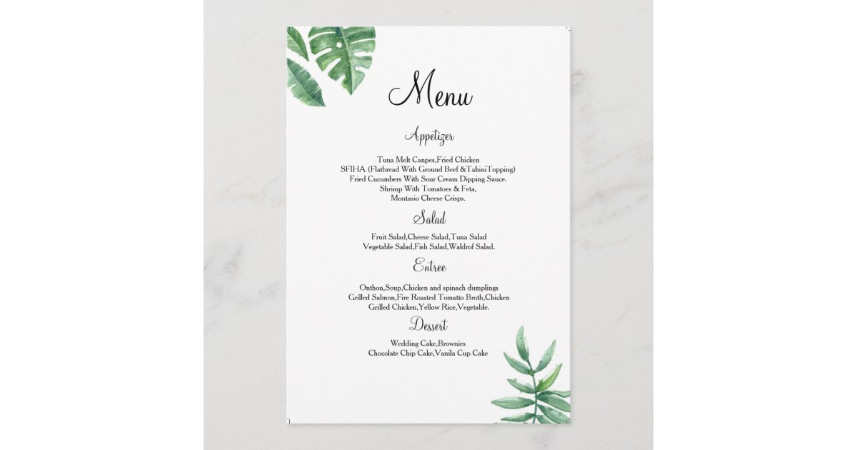 Floral Wedding Menu Card | Zazzle