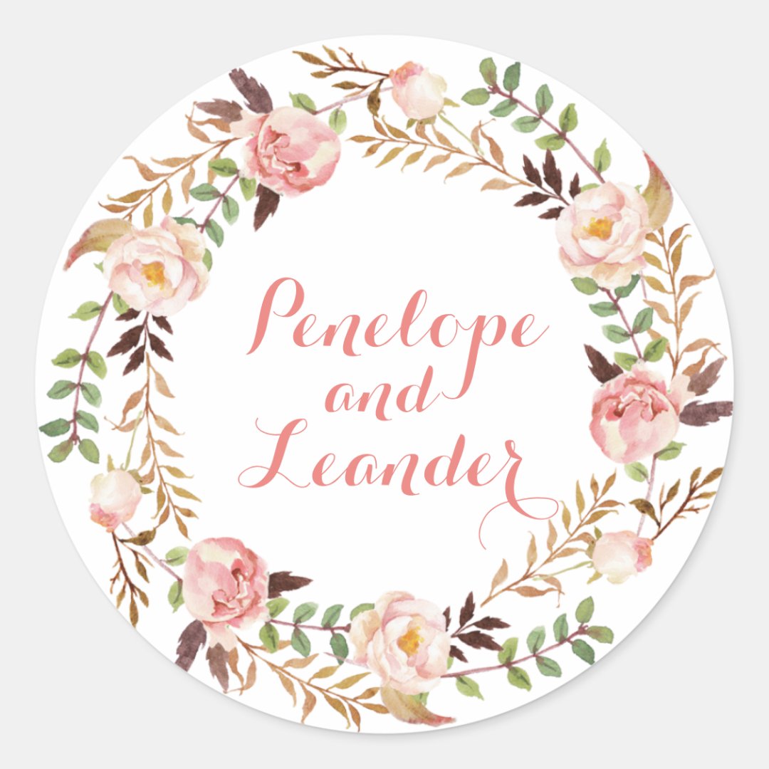 Floral Wedding Names Label Stickers | Zazzle