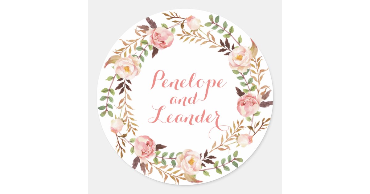 Floral Wedding Names Label Stickers | Zazzle