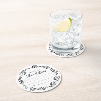 Floral Wedding Reception Advice Card Round Paper Coaster | Zazzle