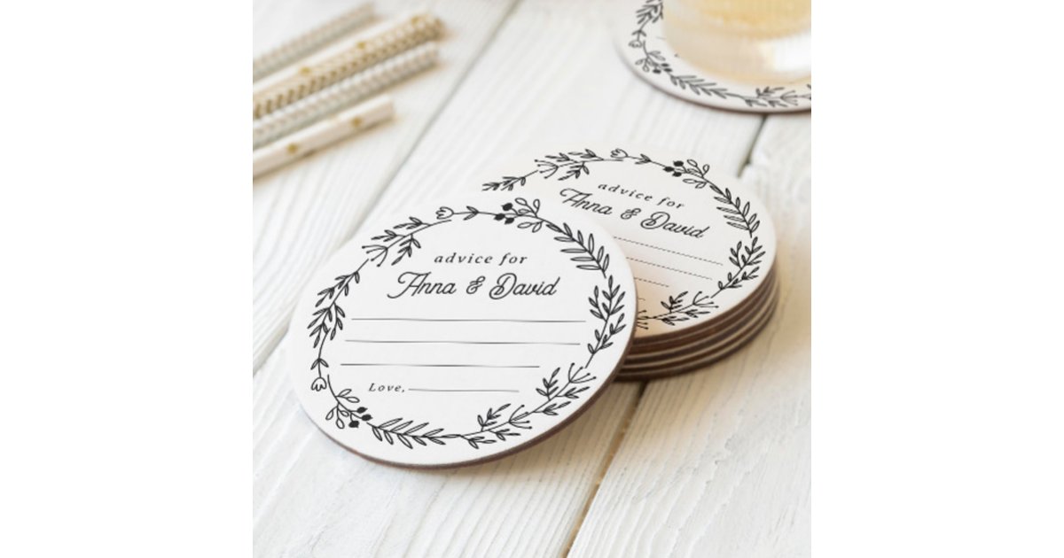 Floral Wedding Reception Advice Card Round Paper Coaster | Zazzle