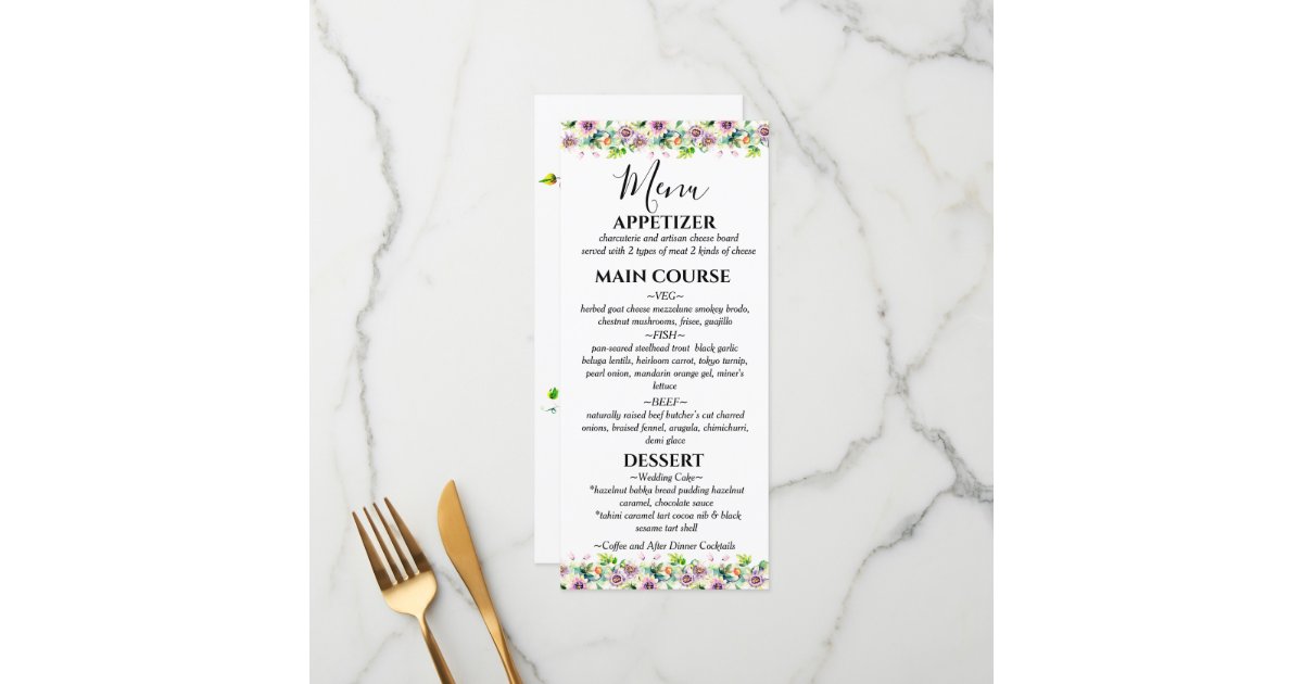 Floral Wedding Reception Dinner Menu | Zazzle