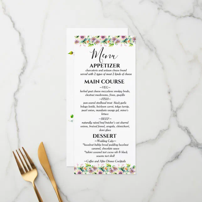 Floral Wedding Reception Dinner Menu | Zazzle