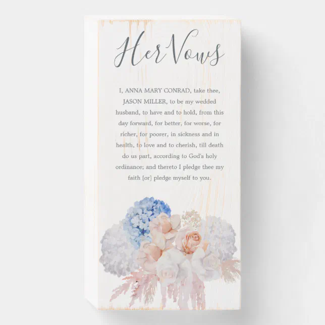 Floral Wedding Vows for her on wood board Wooden Box Sign | Zazzle