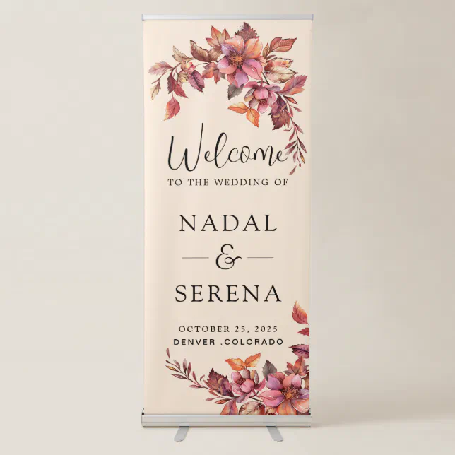 Floral Wedding Welcome Retractable Banner | Zazzle