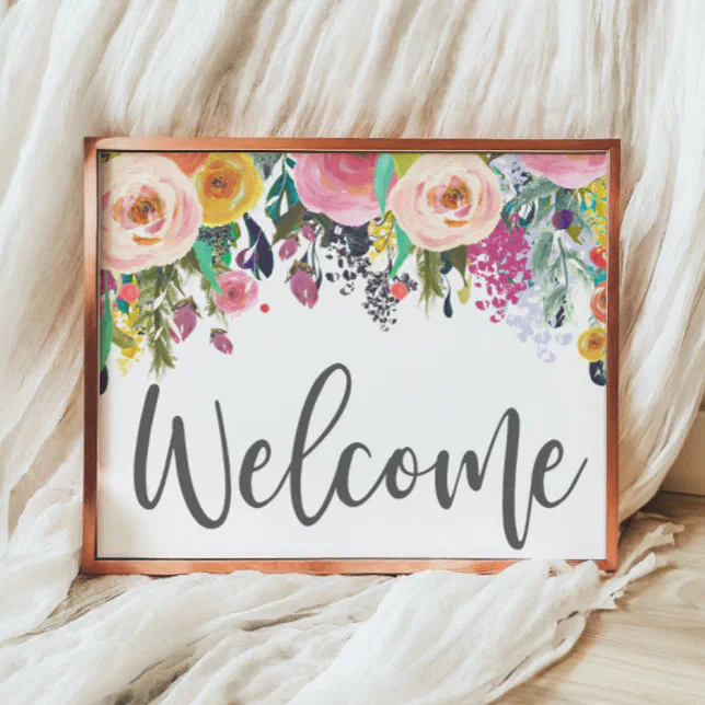 Floral Welcome Boho Bohemian Wall Art Poster | Zazzle
