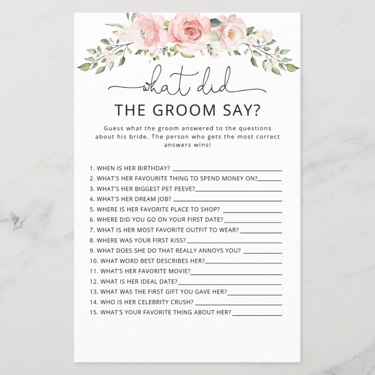 What Did The Groom Say Bridal Shower Game