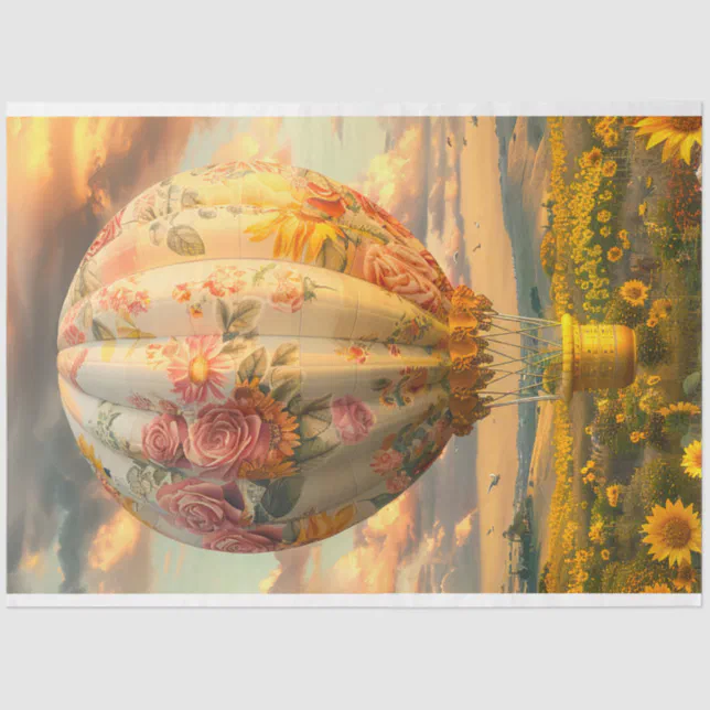 Floral Whimsical Hot Air Balloon Decoupage, Tissue Paper | Zazzle