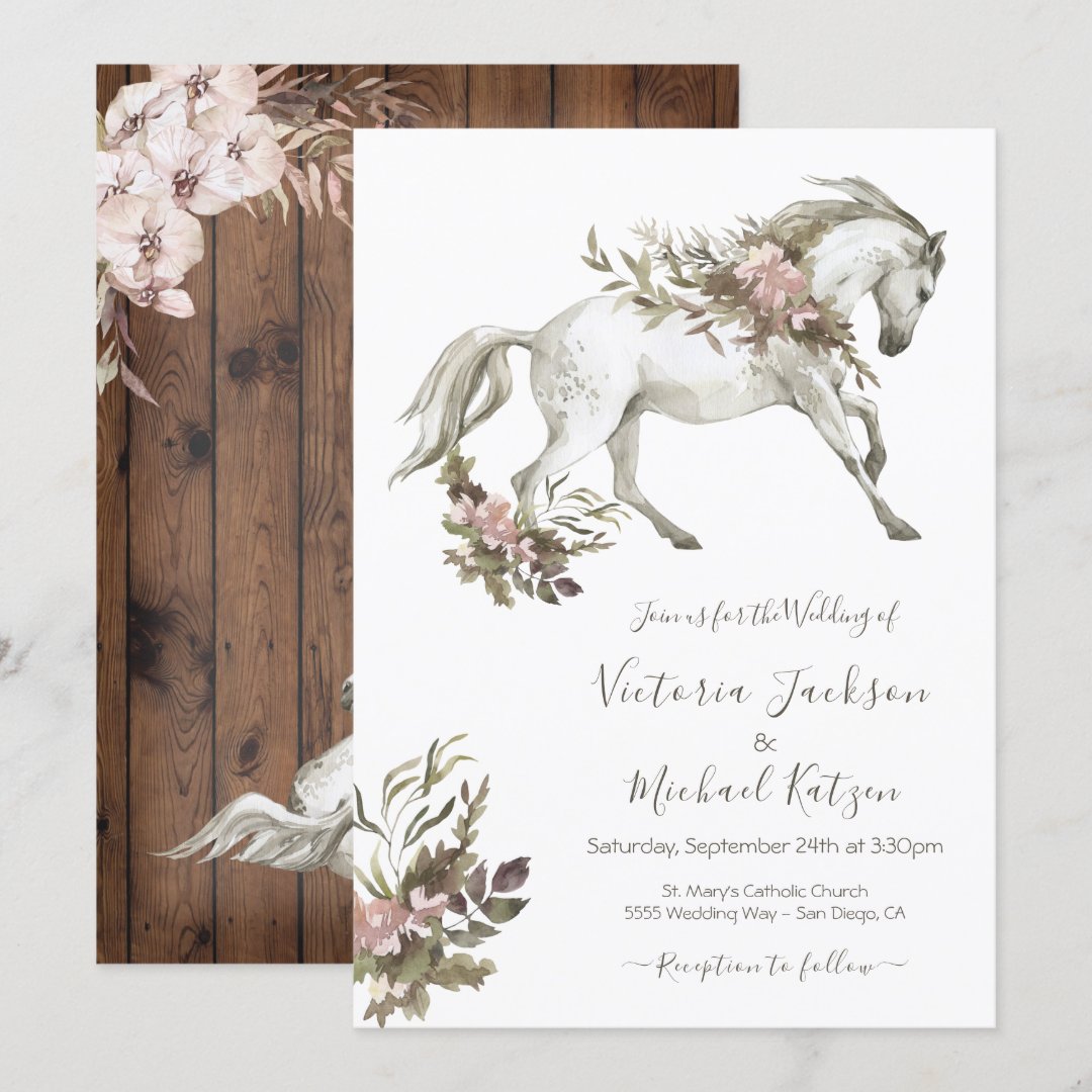 Floral White Horse Ranch Wedding Invitation | Zazzle