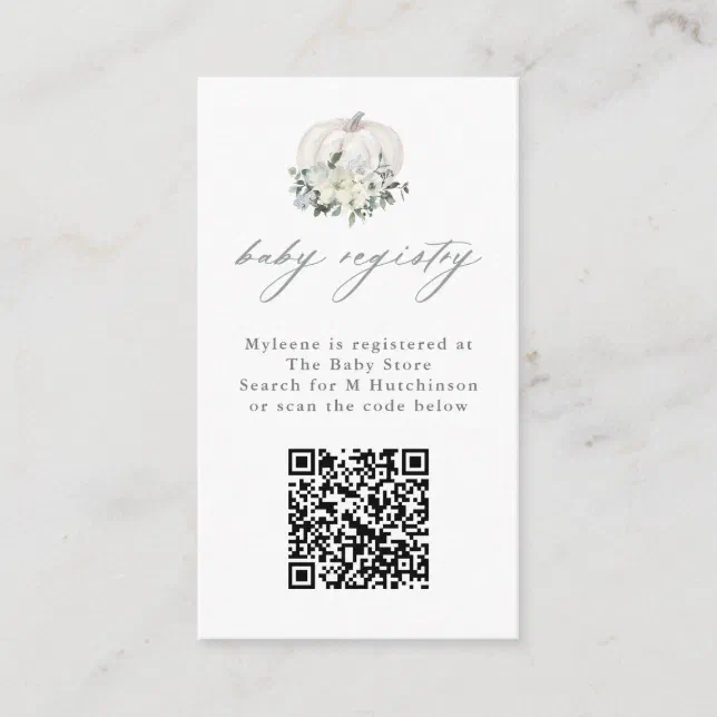 Floral White Pumpkin QR Code Baby Registry Enclosure Card | Zazzle