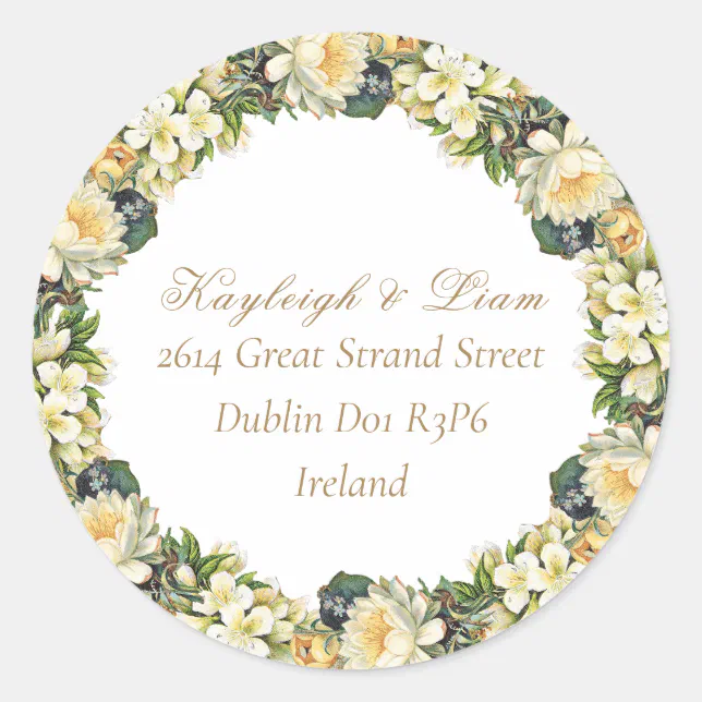 Floral White Return Address Wedding Sticker | Zazzle
