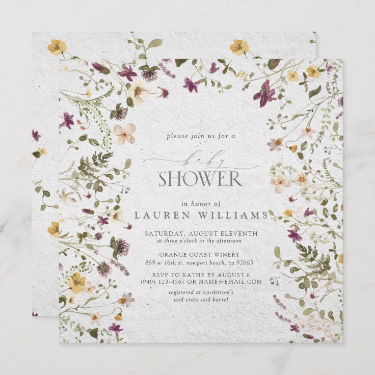 Floral Wildflower Arch Script Baby Shower Invitation | Zazzle