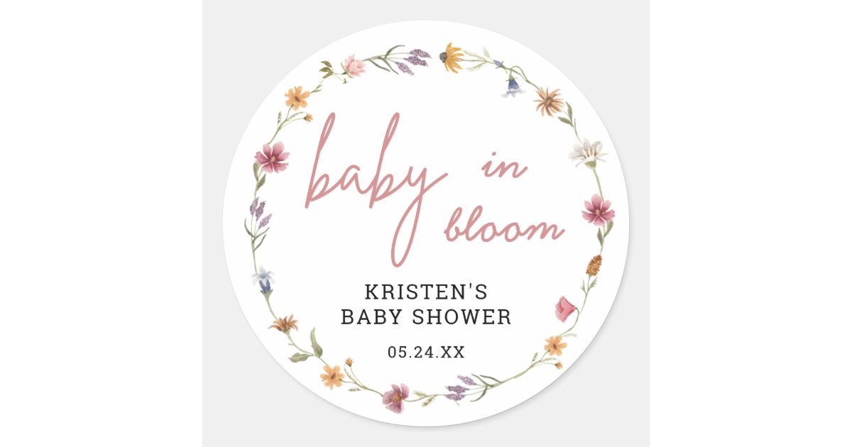 Floral Wildflower Girl Baby Shower Baby In Bloom Classic Round Sticker ...
