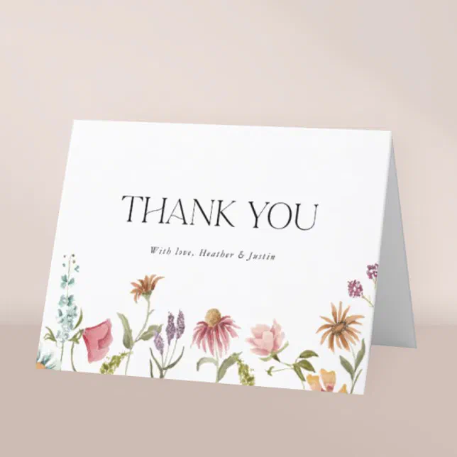 Floral Wildflower Wedding Thank You Folded Card | Zazzle