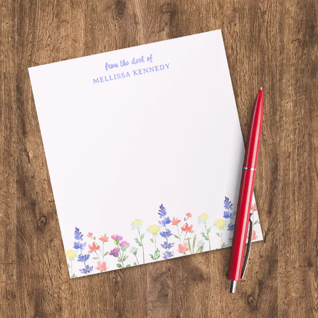 Floral Wildflowers Border From The Desk Of Name Notepad | Zazzle