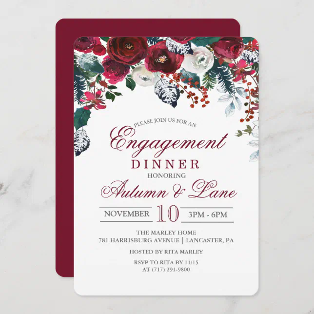Floral Winter Engagement Dinner Invitation | Zazzle