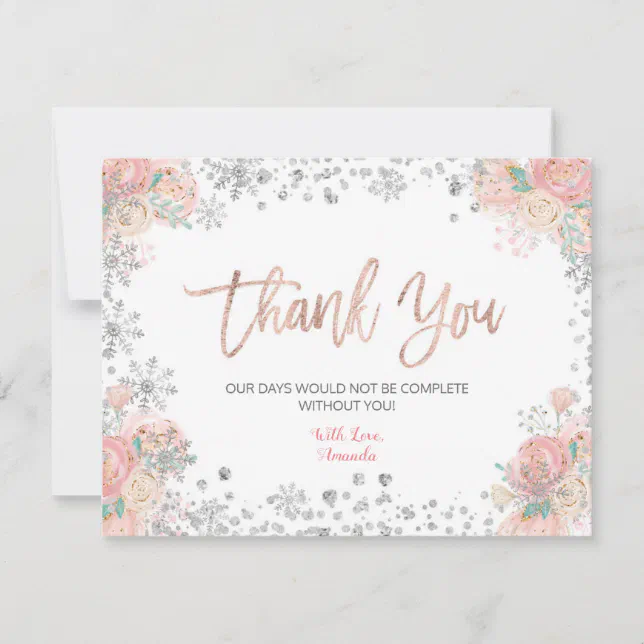 Floral Winter ONEderland Snow Thank you card | Zazzle
