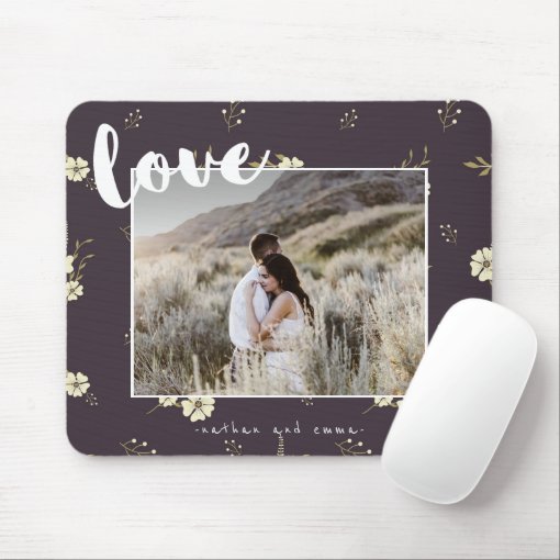 Floral with Love Typography Photo Mouse Pad | Zazzle