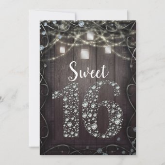 Floral Wood Diamond Bling 16 Birthday Party Photo Invitation | Zazzle