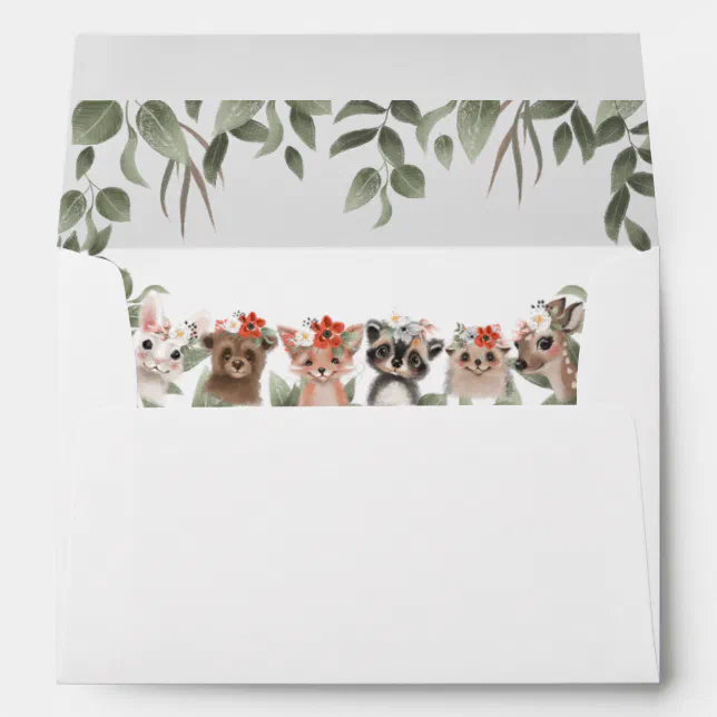 Floral woodland animals forest envelopes 5x7 card | Zazzle