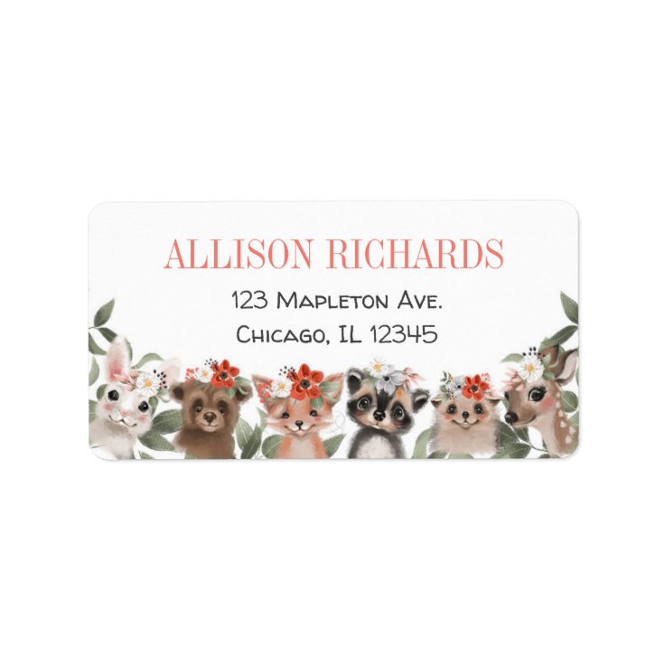 Floral woodland animals forest friends greenery label | Zazzle
