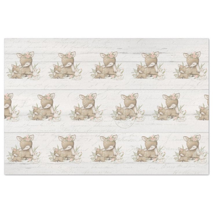 Floral Woodland Deer Baby Girl Shower Decoupage Tissue Paper | Zazzle